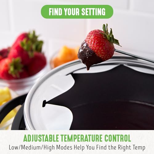 GreenLife 14 Cup Electric Fondue Maker Pot Set For Cheese, Chocolate, and Meat, 8 Color Coded Forks, Healthy Ceramic Nonstick, Adjustable Temperature Control, PFAS-Free, Pink