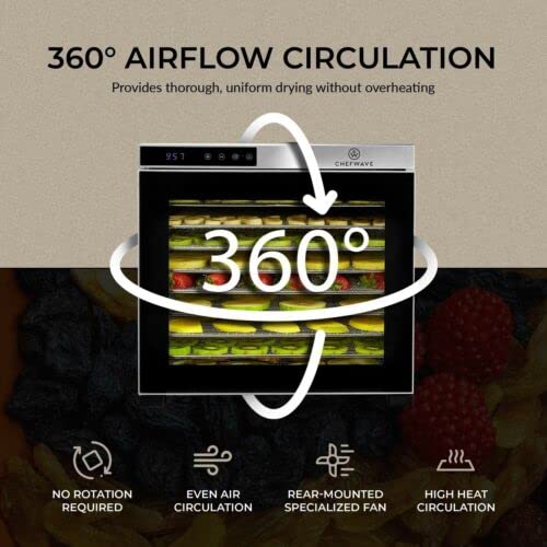 ChefWave Commercial Countertop Electric Food Dehydrator Freeze Dryer Machine - Digital Temperature Control & Timer, 10 Stainless Steel Trays - for Dried Fruit/Veggie, Meat Beef Jerky, Herbs Dehydrator