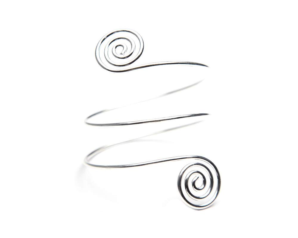 Caiyao Fashion Upper Arm Bracelet Cuff Bangle Coil Bracelet Simple Swirl Leaf Armband Jewelry-Silver Swirl