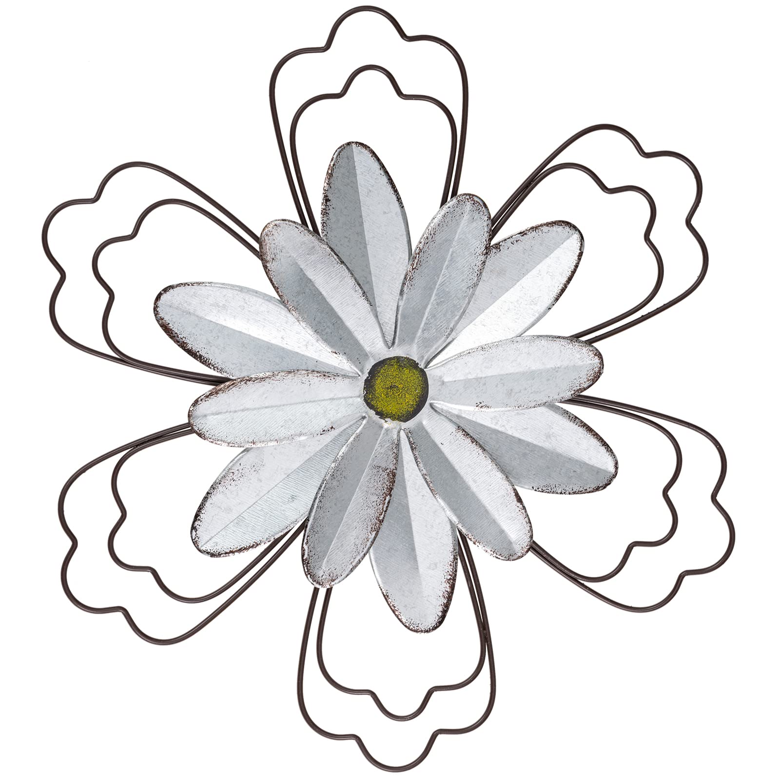 YEAHOME Metal Flower Wall Decor - 11 inch Wall Art Decorations Spring Yard Garden Rustic Farmhouse Home Decor Aesthetic for Bathroom, Bedroom, Kitchen, Outdoor Patio Garden Decor(Galvanized 1)