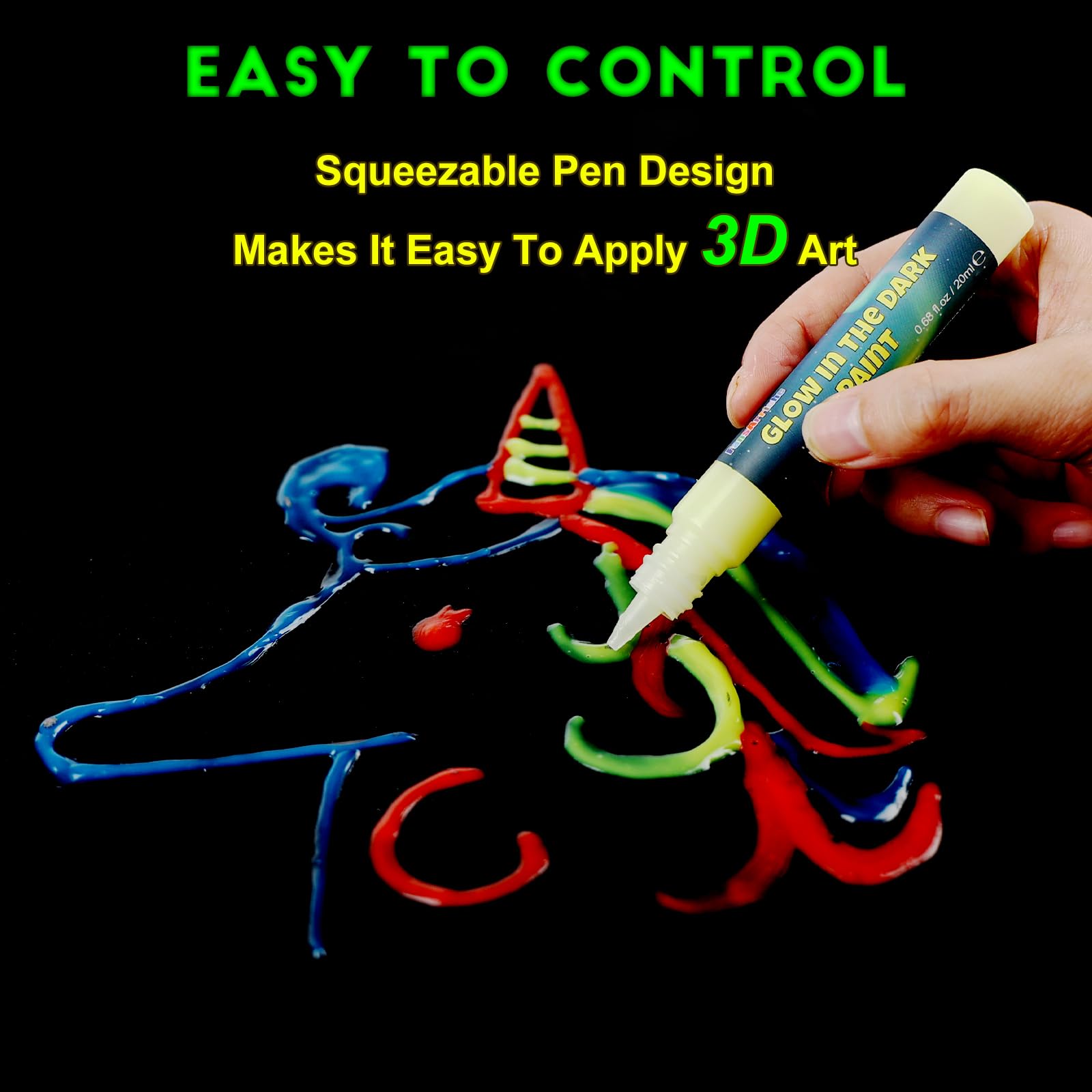 FansArriche Glow in the Dark Fabric Paints, 18 Colors x 20 ml 3D Waterproof Acrylic Textile Paint Markers, Glow in Dark Paint Pen, DIY Neon Fabric Paints for Clothes, Canvas