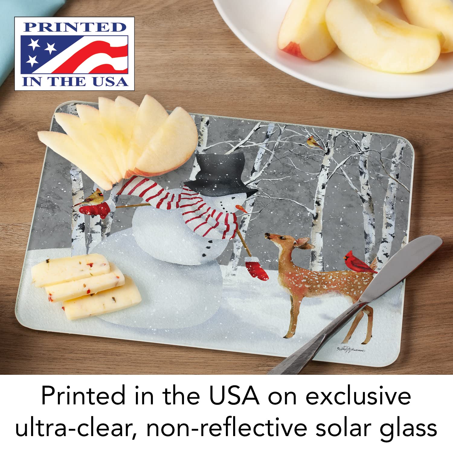 CounterArt Snow Day 3mm Heat Tolerant Tempered Glass Cutting Board 10β x 8β Manufactured in the USA Dishwasher Safe