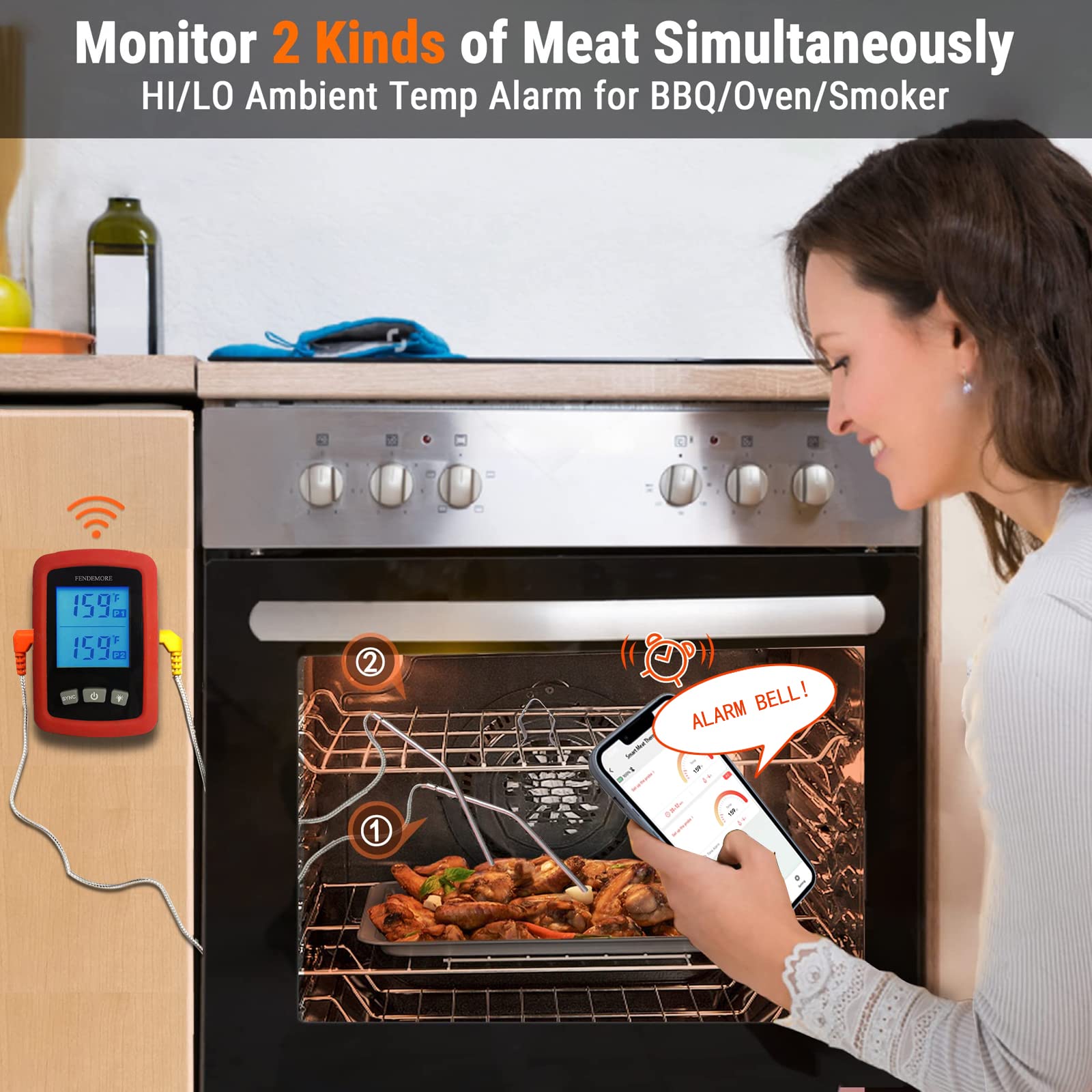 Digital Meat Thermometer, Wireless Bluetooth and Instant Read BBQ Thermometer, for Oven, Kitchen Cooking, Grilling, Candy Making, Gifts.