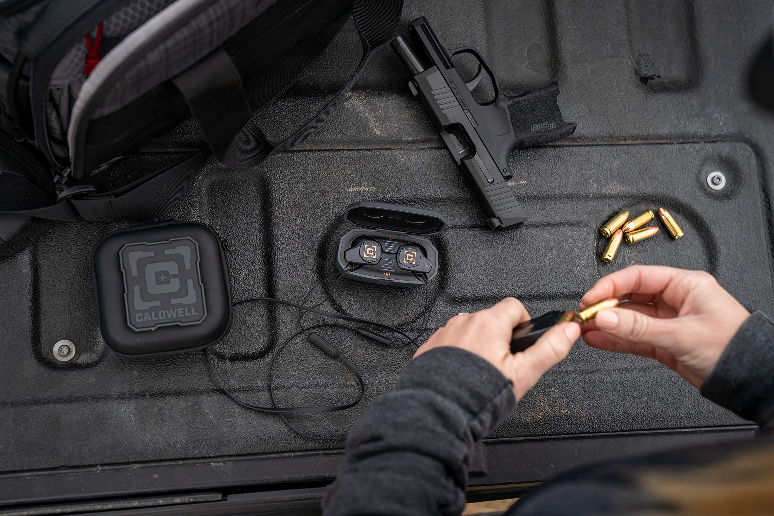 Caldwell E-MAX Shadows Pro - Electronic Hearing Protection with Ambient Sound Amplification, Bluetooth, Rechargeable Case for Shooting, Range