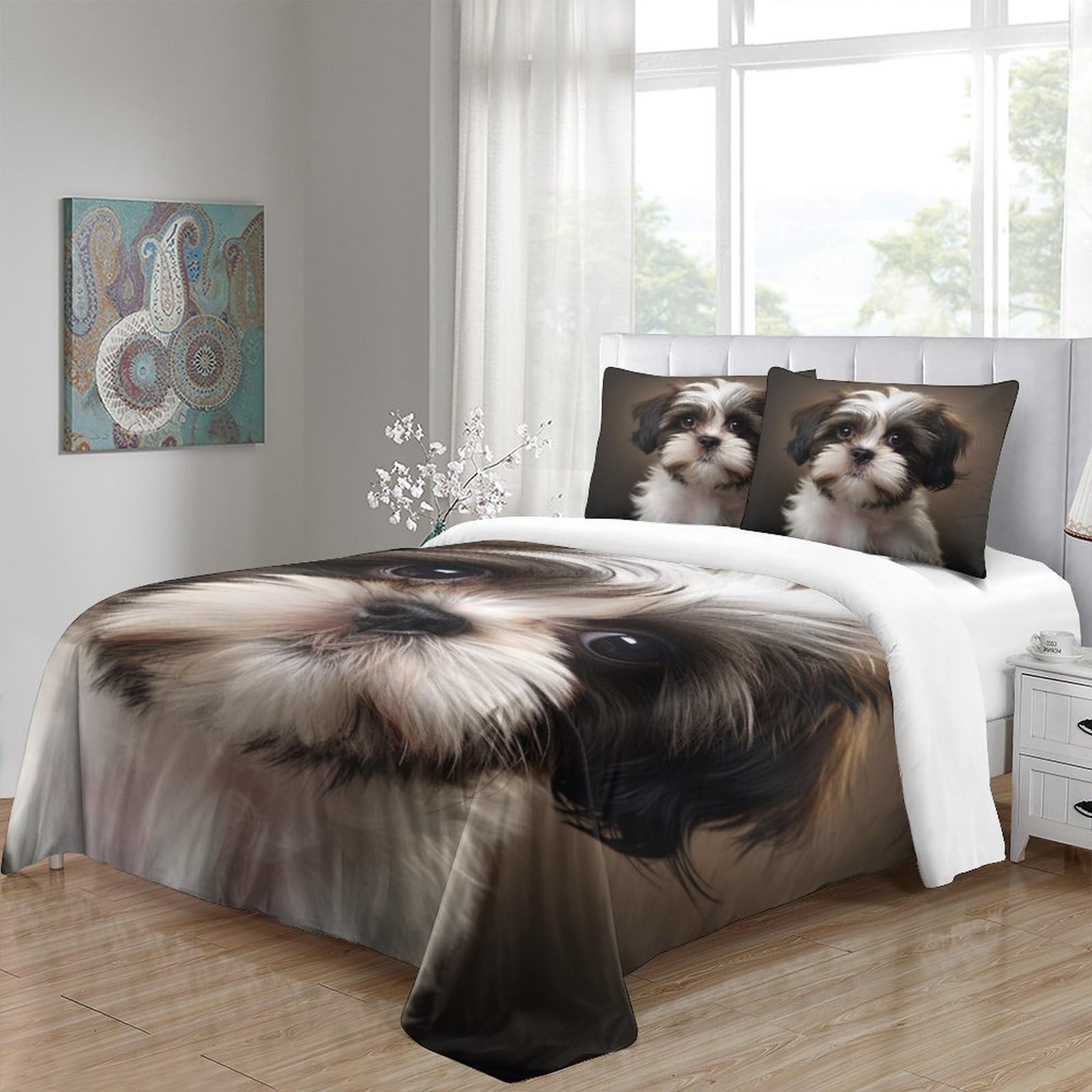 EVMILA Cute Puppy Comforter Covers Duvet Cover Quilt Cover for Boys Girls 3D Printed Dogs Bedding Set with Zipper Closure Soft Microfiber with Pillow Cases 3 Pieces Queen(228x228cm)