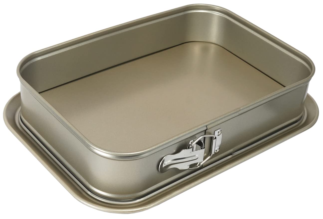 Chenchen Non-stick Springform Pan Cheesecake Pan,Tiramisu Pan,Rectangle Cake Pan with Removable Bottom, Gold,14 x 9 x 3 inch
