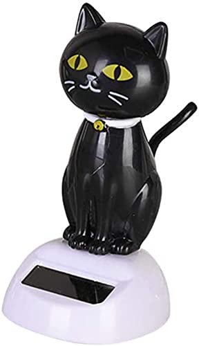 Solar Cat Bobble Shaking Head Dancing Toy Cat Figurine Statue Car Dash Board Ornaments for Car Vehicle Decoration - Black
