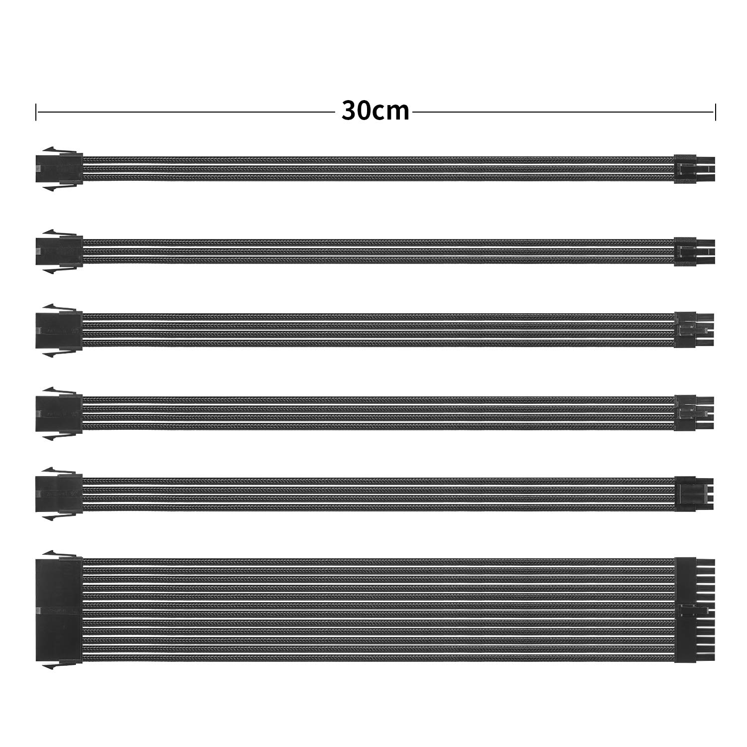 Black Sleeved Cable PSU Extension Cable Kit with 24-PIN 8-PIN 6-PIN 4+4-PIN Sleeved Cables for ATX Power Supply