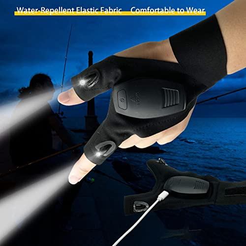 CRAVIN LED Gloves with Waterproof Lights - LED Fingerless Flashlight Gloves Tool Gadget,Fishing Camping Hiking Repairing Gifts for Dad Men