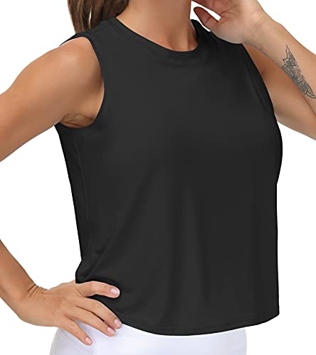 Ice Silk Workout Tops for Women Quick Dry Muscle Gym Running Shirts Sleeveless Flowy Yoga Tank Tops (Black, Small)