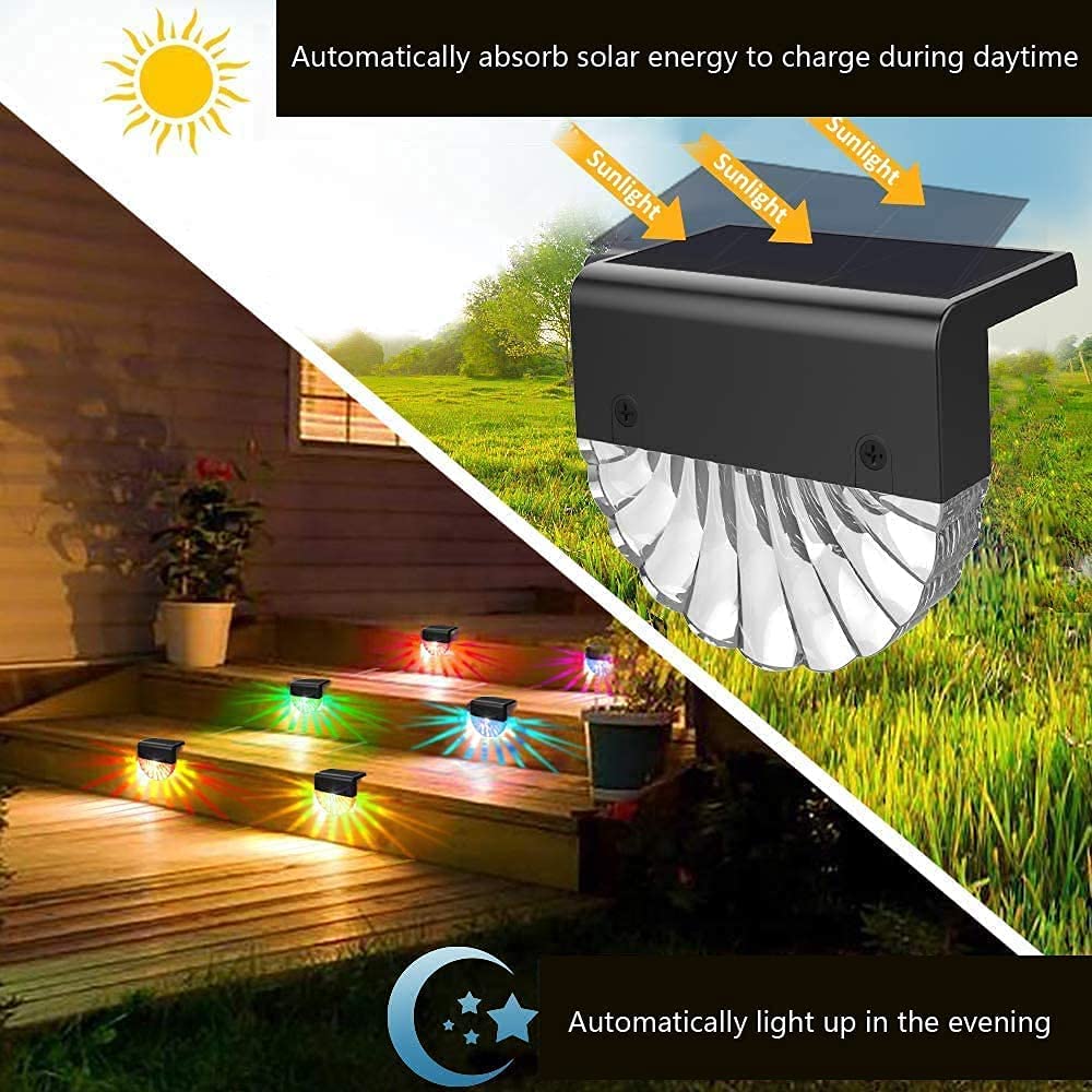 Solar Deck Lights,Fence Lights Outdoor Waterproof,Outside Step Lights Solar Outdoor Stair Lights for Garden,Patio,Stair,Driveway,Yard,Path,Terraces Railing Lights(Warm White/Color Changing) 6 Pack