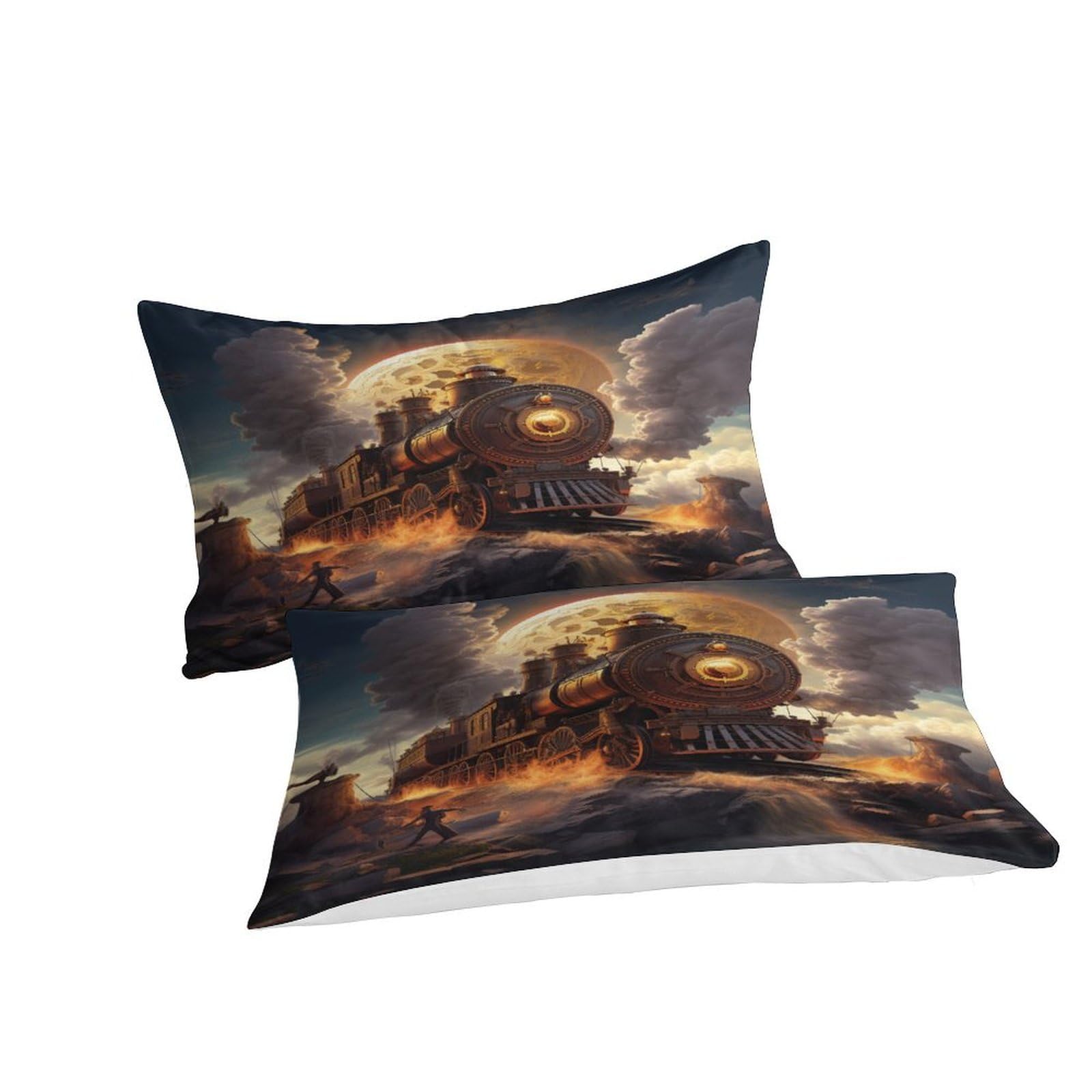 EVMILA Steam Train 3D Print Steampunk Comforter Covers Duvet Cover for Boys Girls Quilt Cover Soft Microfiber with Zipper Closure with Pillow Cases Bedding Set 3 Pieces Twin(173x218cm), Style