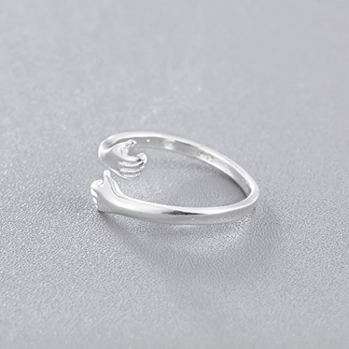 Chengxun Attractive Double Hand Hug to You Finger Rings 925 Silver Jewelry for Women Men Open Adjustable