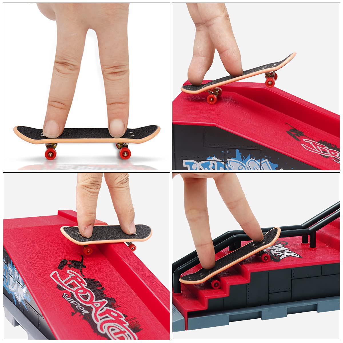 MOMSIV KETIEE Finger Skateboard Park Ramp Toys Mini Fingerboard Skate Rail Set, Half Pipe Finger Skateboards Kit, Ultimate Skateparks Training Props for Kids & Adult (Style A)