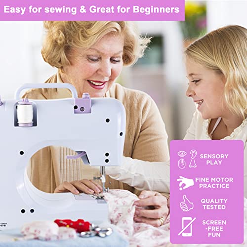 JUCVNB Mini Sewing Machine for Beginners and Kids, Sewing Machines with Reverse Sewing and 12 Built-in Stitches, Portable Sewing Machine with 27 Pieces Accessory Kit Included 2 Speed with Foot Pedal