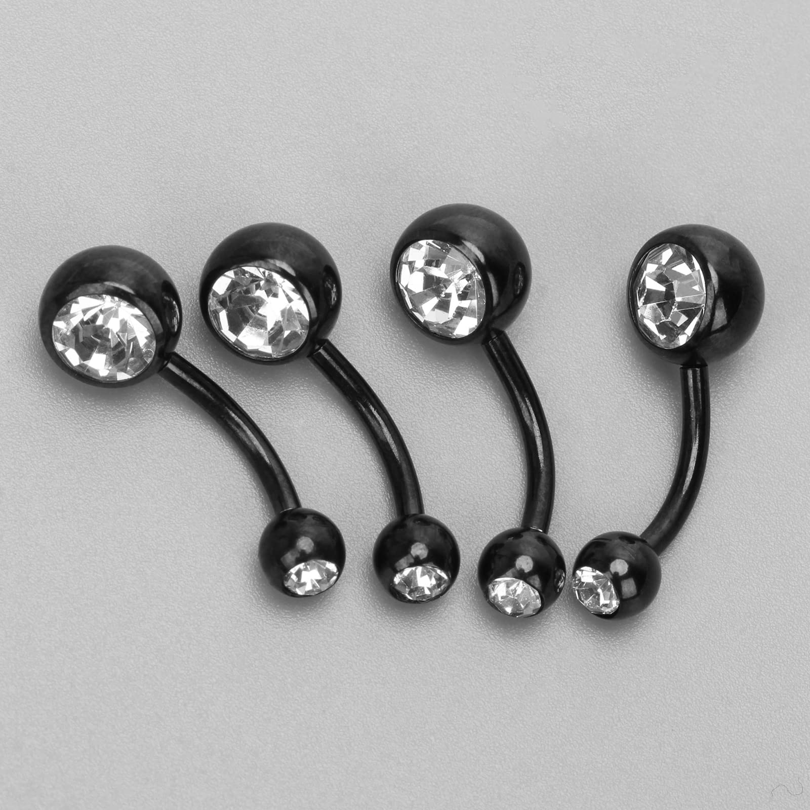 CrazyPiercing 10PCs 316L Surgical Grade Steel Rhinestone Belly Button Navel Ring Bar 23x8mm (Gold)