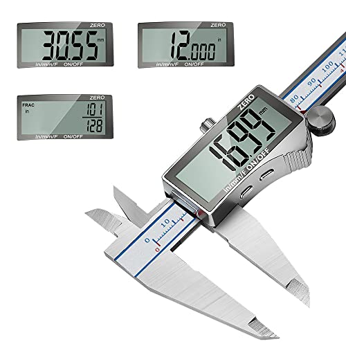 Digital Calipers, DITRON 6" Vernier Caliper- Electronic Micrometer with Large LCD Screen, Stainless Steel, Auto-Off Feature, Inch/Fraction/Millimeter