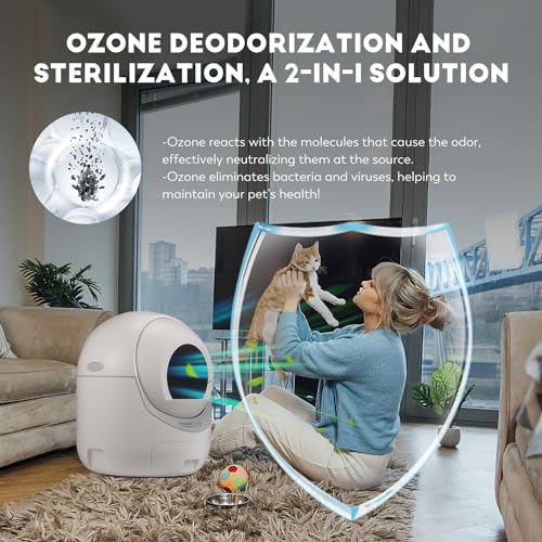 CGOLDENWALL Self Cleaning Cat Litter Box, Automatic Cat Litter Box for Multi Cats from 2lb to 22lb, Extra Large Cat Litter Robot with Smart App Control/Odor Removal/Safety Protection/Garbage Bags/Mat