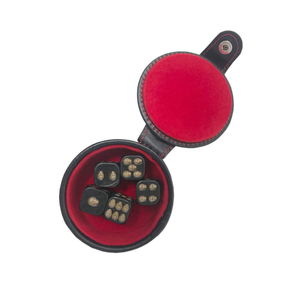 Red Lining Leather Professional Dice Cup with 5pcs Black Mini Death Skull Dice for Party Playing Drinking Death Table Game Party Tool