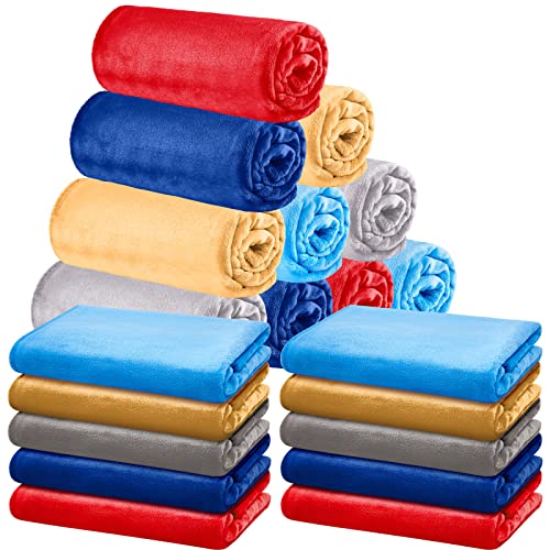 Juexica 20 Pcs Fleece Blanket Bulk Plush Throw Blankets Lightweight Warm Cozy Pet Friendly Solid Color for Home, Office, Wedding, Gifts, Outdoor, Camping, 40 x 60 Inches, Grey, Dark Blue, Red, Orange