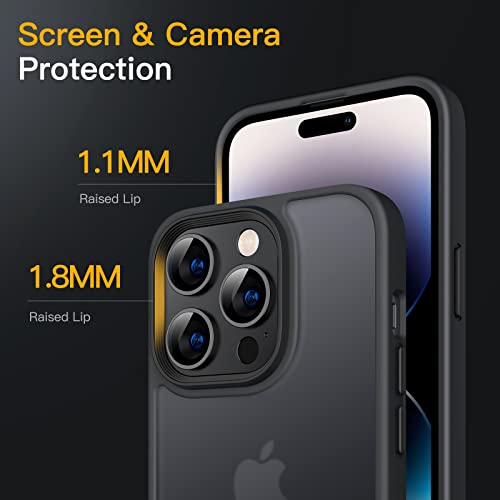 JETech Matte Case for iPhone 14 Pro 6.1-Inch (NOT for iPhone 14 Pro Max 6.7-Inch), Shockproof Military Grade Drop Protection, Frosted Translucent Back Phone Cover, Anti-Fingerprint (Black)