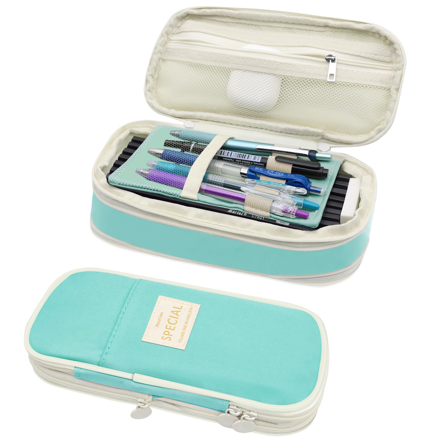 Eliamo Large Capacity Pencil Case with Zipper for Office and School, Pen Bag for Students and Adults for School Supplies Storage or Cosmetic Storage, Blue