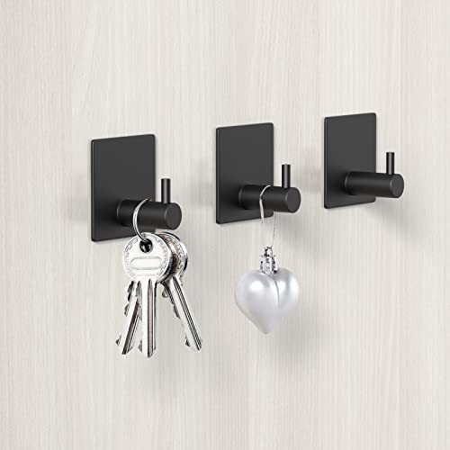 PMMASTO Adhesive Hooks Heavy Duty Stick on Wall Waterproof Aluminum Towel Hooks Door Hooks Adhesive Towel Hooks Adhesive Holders for Hanging Hat Towel Coat Robe Clothes Bathroom Bedroom 6PC (Black)