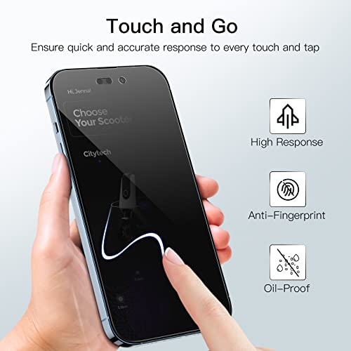 JETech Privacy Full Coverage Screen Protector for iPhone 14 Pro 6.1-Inch (NOT FOR iPhone 14 Pro Max 6.7-Inch), Anti-Spy Tempered Glass Film, Edge to Edge Protection Case-Friendly, 2-Pack