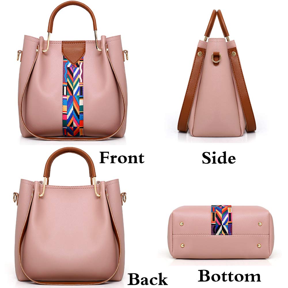 Rullar Women Handbag Set 4 in 1 Top Handle Bag Soft PU Leather Tote Satchel Stitching Shoulder Clutch Bag Purse Wallet Grey