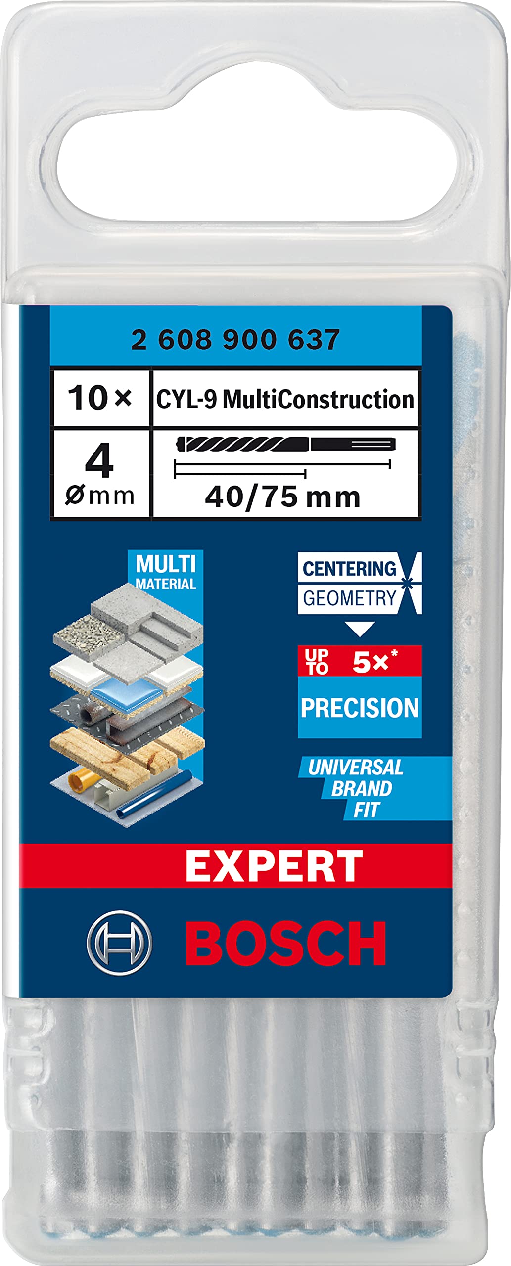 Bosch 2608587146 Multi-Purpose Drill Bit "Cyl-9" 4mmx40mmx2.95In 10 Pcs
