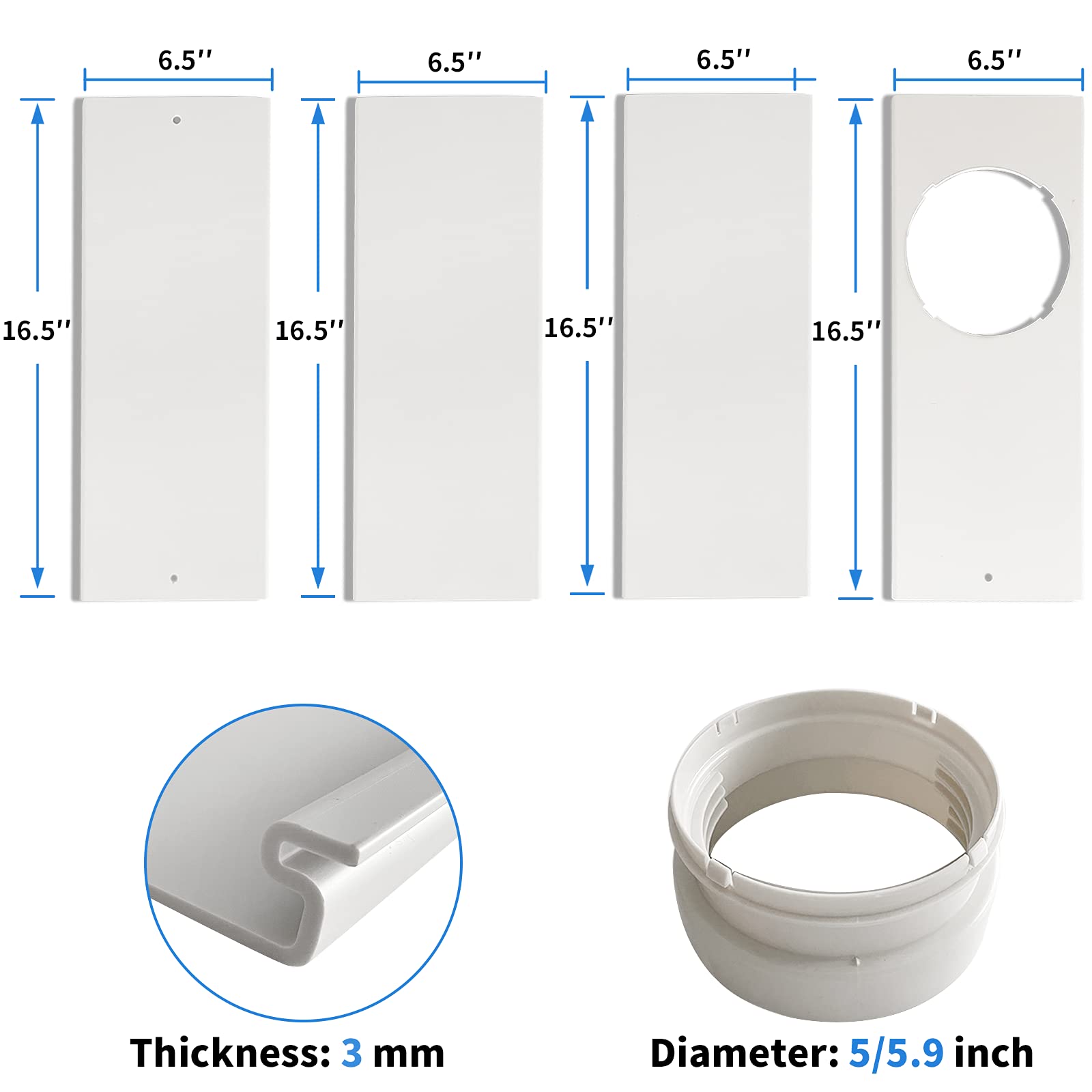 Portable Air Conditioner Window Seal Plates Kit, Plastic AC Vent Kit for Sliding Windows, Portable AC Duct, Adjustable Length Portable AC Vent Kit for 5.1/5.9 inch Air Conditioner Exhaust Hose