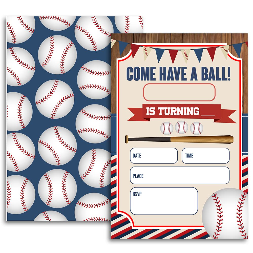 FujLoy Baseball Birthday Party Invitations, Come Have A Ball Invitations, Baseball Party Invitations cards.(050)