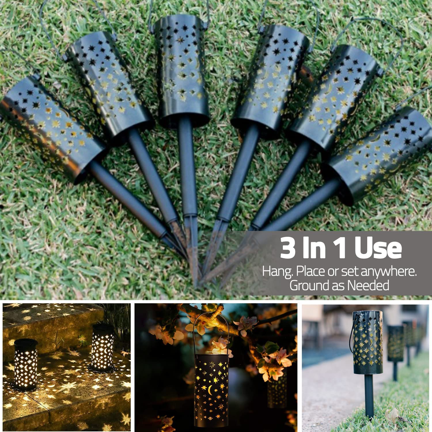 Solar Pathway Lights Outdoor Waterproof | 6 PCs Solar Hanging Lanterns - Garden Decorations Solar Powered Light Outdoor Lantern I Outside Walkway Path Decorative Ornament Bright Lighting Yard