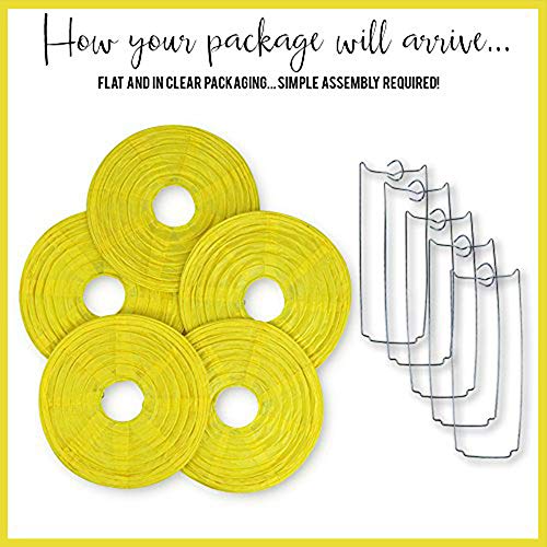 Just Artifacts 8-Inch Lemon Yellow Chinese Japanese Paper Lanterns (Set of 5, Lemon Yellow)
