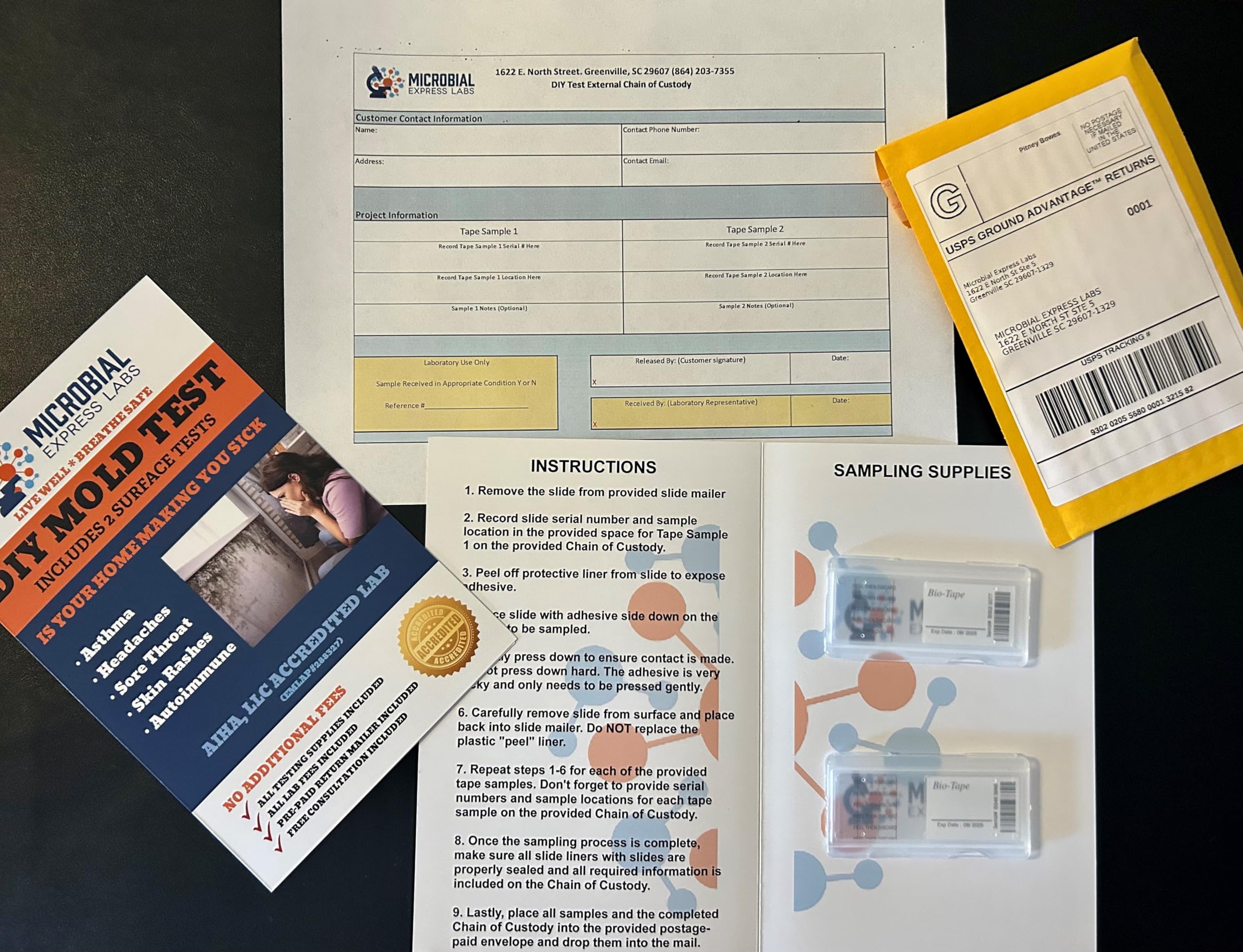 Microbial Express Labs DIY Mold Test KIT (2 Tests). Shipping/Lab Fees Included. AIHA Accredited and Texas Licensed.