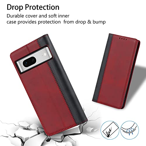 Havaya for Google Pixel 7 Case Wallet with Card Holder,for Pixel 7 Phone case for Women,for Google 7 flip Cover with Credit Card Slots - Red and Black