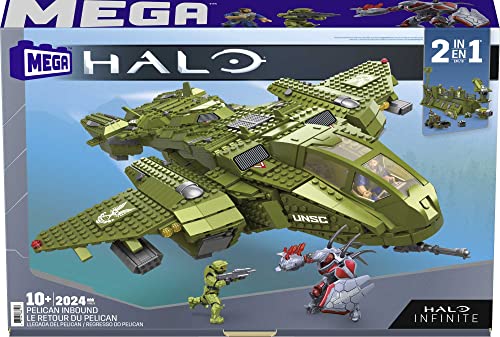 MEGA Halo Toy Building Sets, Pelican Inbound Vehicle with 2024 Pieces, 3 Micro Action Figures and Accessories, for Collectors