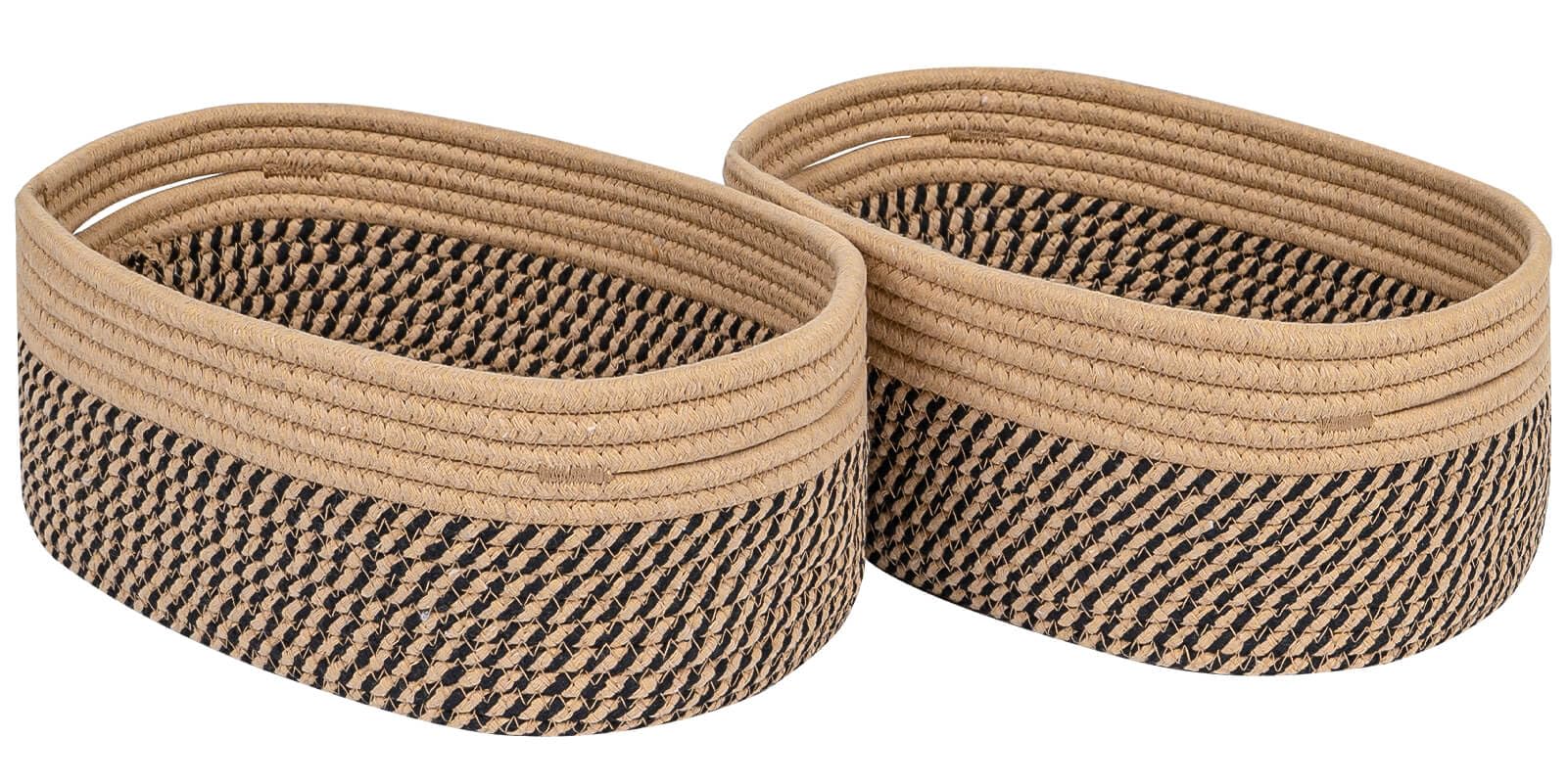 CubesLand Small Cube Shelf Closet Storage Baskets Bins Set 2,Woven Basket for Organizing/Storage, Long-lasting &Skin-friendly Storage Basket Bin,Stylish Room Decor Basket,Camel/Mixed Black Rope Basket