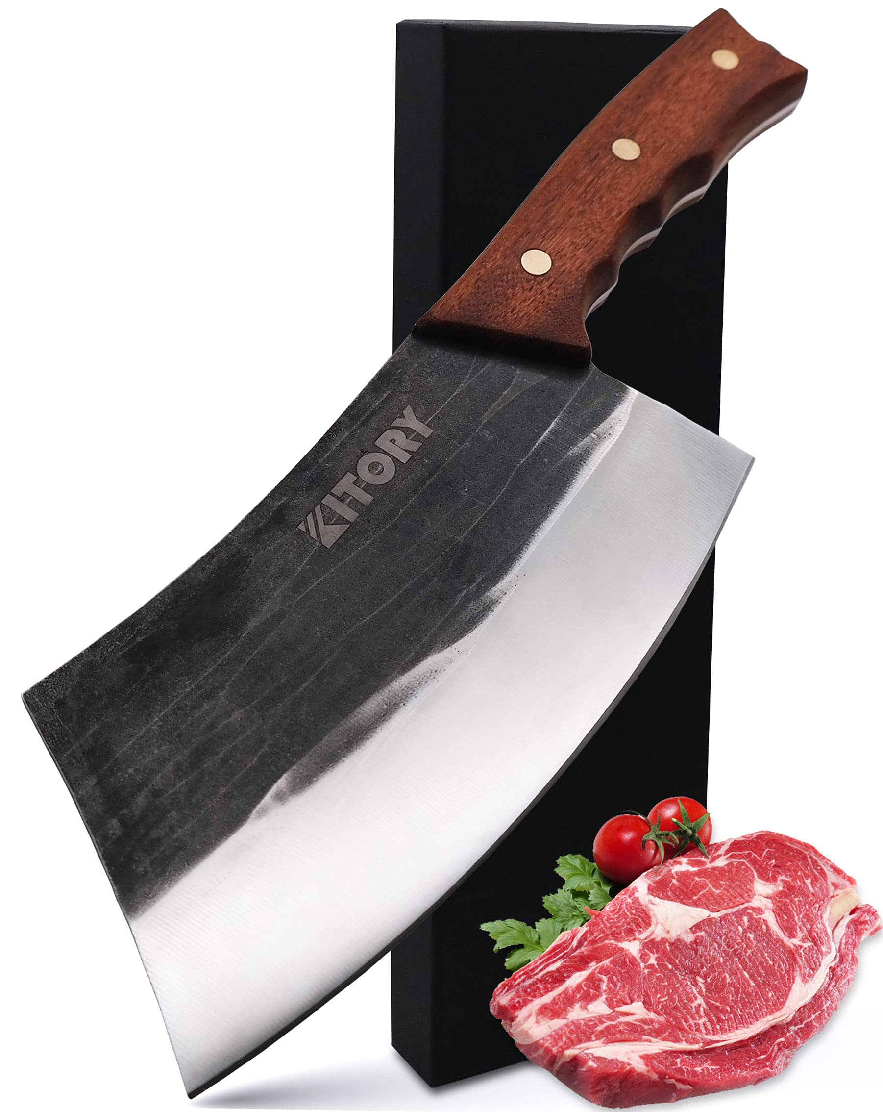 Kitory Meat Cleaver Knife, Vegetable Kitchen Knife + Black Knife Block Knife Storage for Protecting Knife Blade