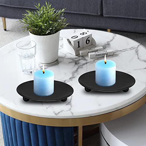 Iimin Iron Plate Candle HolderBlack Pillar Candle Holders for Table,Decorative Pillar Candle Plate,Pedestal Candle Stand for LED & Wax Candles, and Wax Candles Taper Incense Cones(4 Pcs)