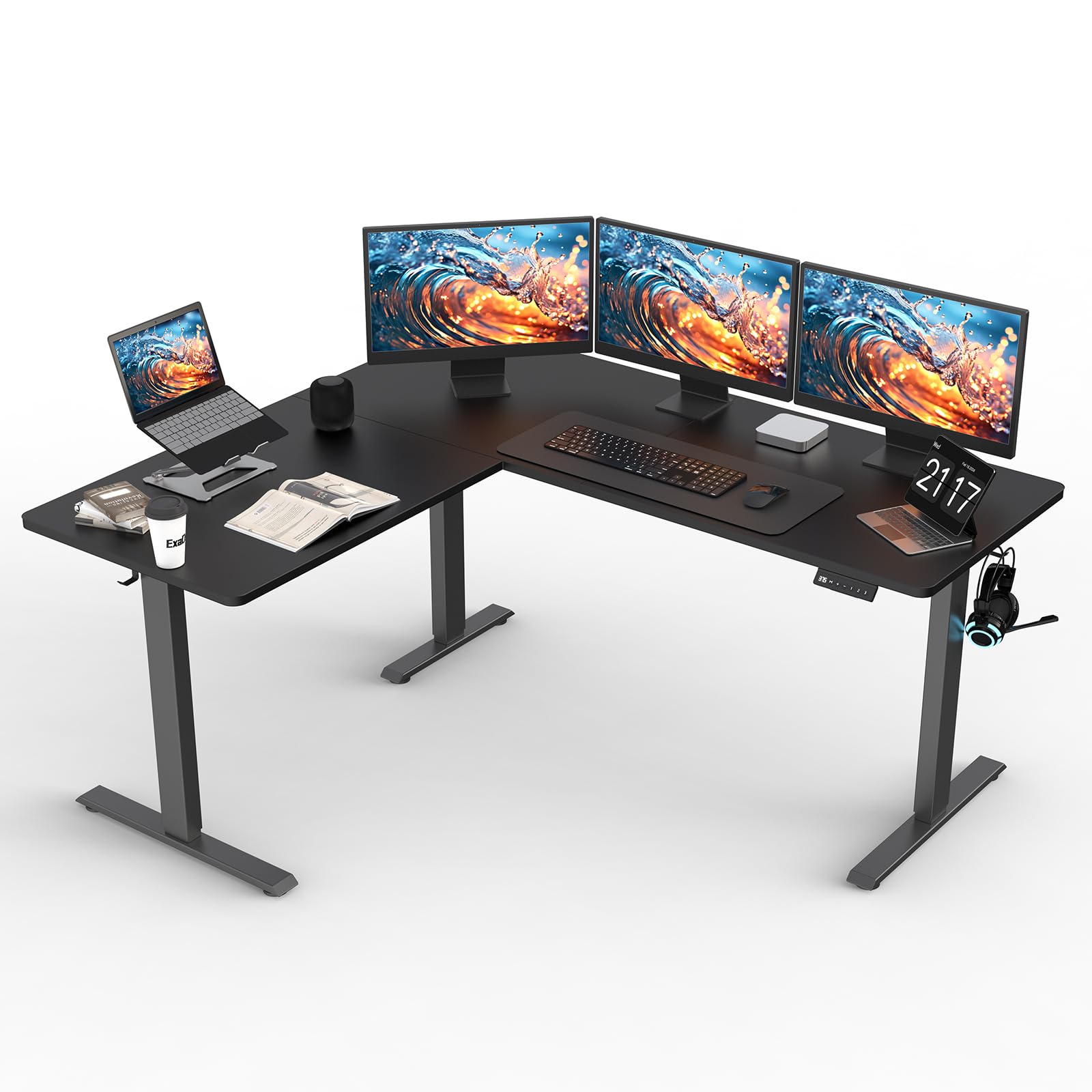 ExaDesk L Shaped Standing Desk with USB Charging Port & 4 Drawers,63 x 55 inch Electric Adjustable Height Corner Stand Up Desk with Keyboard Tray & Storage,Sit Stand Computer L Desk for Gaming Office