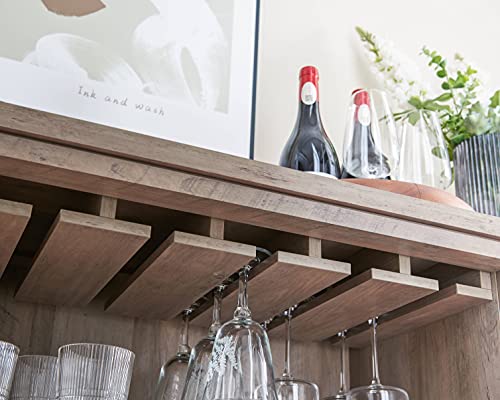 Home Source Bar Cabinet with Curved Wire Mesh Doors in Stone Grey Finish