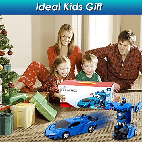 Kizeefun Remote Control Car, Rechargeable Transformable Remote Control Car for Boys and Girls with Flashing Lights and 360°Rotation, 1:18 RC Stunt Car for Kids Included 2 Rechargeable Batteries