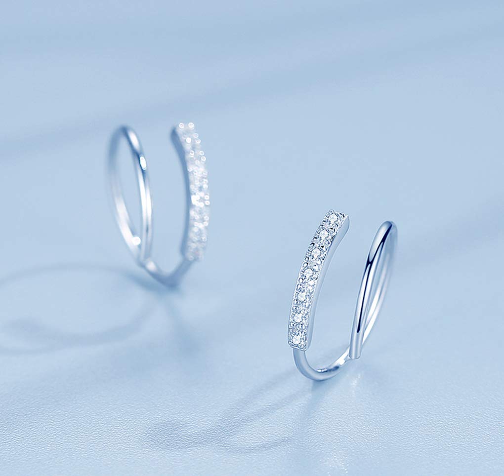 Reffeer 925 Sterling Silver CZ Crawler Earrings Wrap Cuff Earrings For Women Teen (A-Silver)