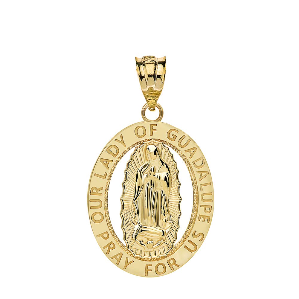 CaliRoseJewelry 10k Our Lady of Guadalupe Pray for Us Oval Charm Pendant in Yellow Gold