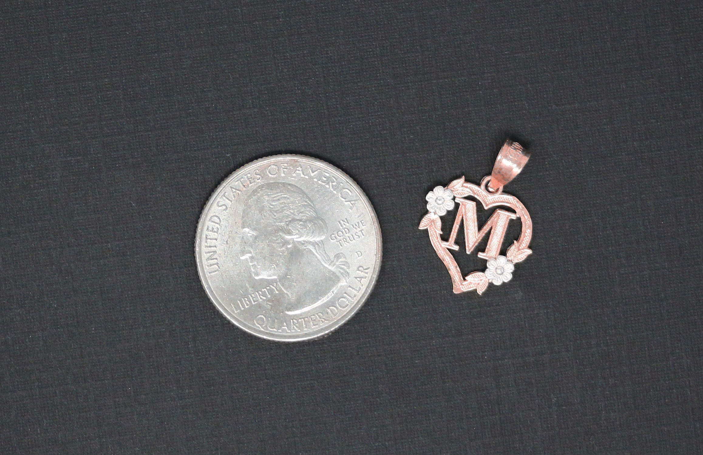 CaliRoseJewelry 14k Beautiful Two-Tone Initial Heart Pendant for Women in Rose and White Gold - Letter S