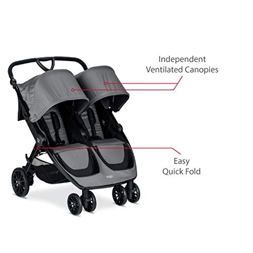 Britax B-Lively Double Stroller, Dove - Adjustable Handlebar + Easy Fold + Large UV50 Canopy