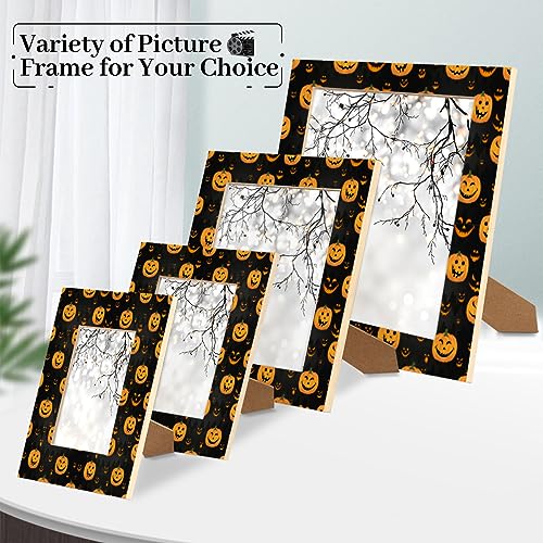 POFATO Pumpkin Bat Halloween 4x6 Picture Frame Wood Photo Frame for Tabletop Display Wall Mount Picture Frame Display 4x 6 Inch Photo Wall Decor Home Gift Frames