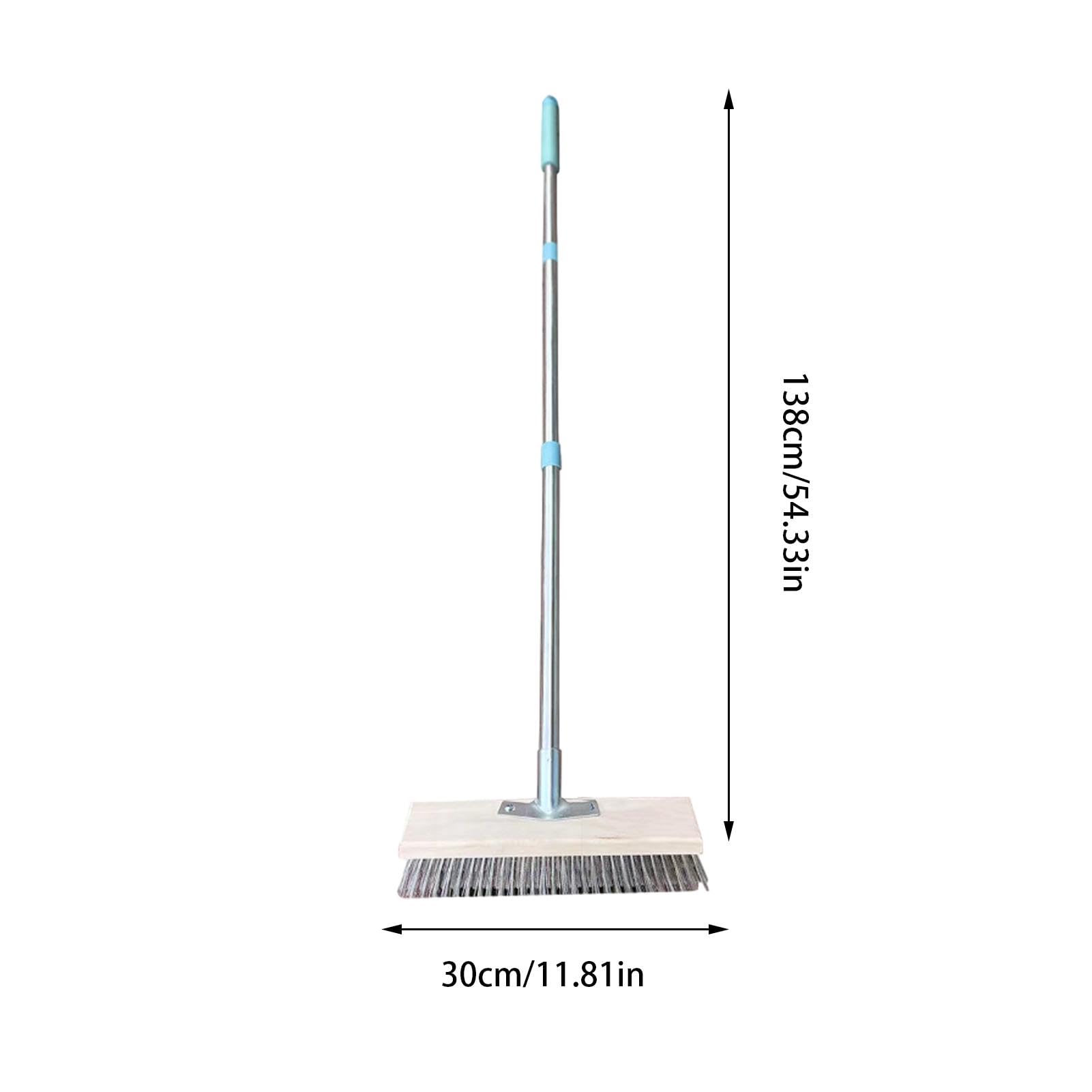 Floor Scrubbing Brush, Stainless Steel Wire Broom Deck Scrub Brush with Long Handle, Scrub Broom Stainless Steel, Stiff Bristle Scrubber Brush with Long Handle for Bathroom, Kitchen, Tile Floors