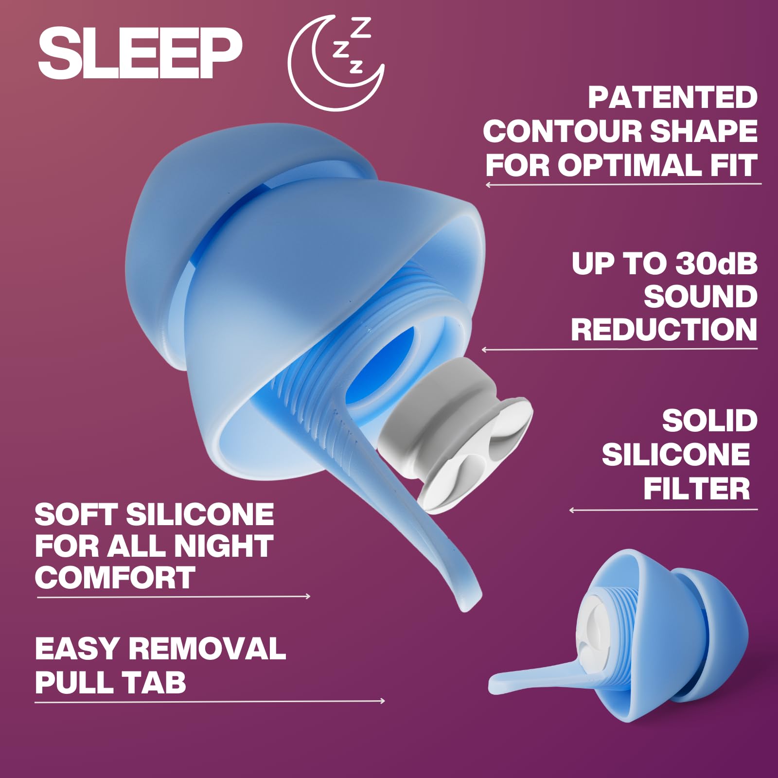 EARPEACE Sleep Earplugs - Comfortable Ear Plugs for Sleeping - Noise Reduction Ear Plugs for Sleep